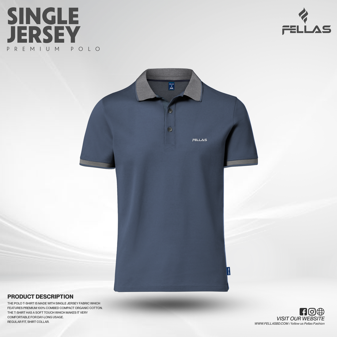 Premium Single Jersey Cotton Polo T-Shirt - Turkish Blue – Fellas Fashion